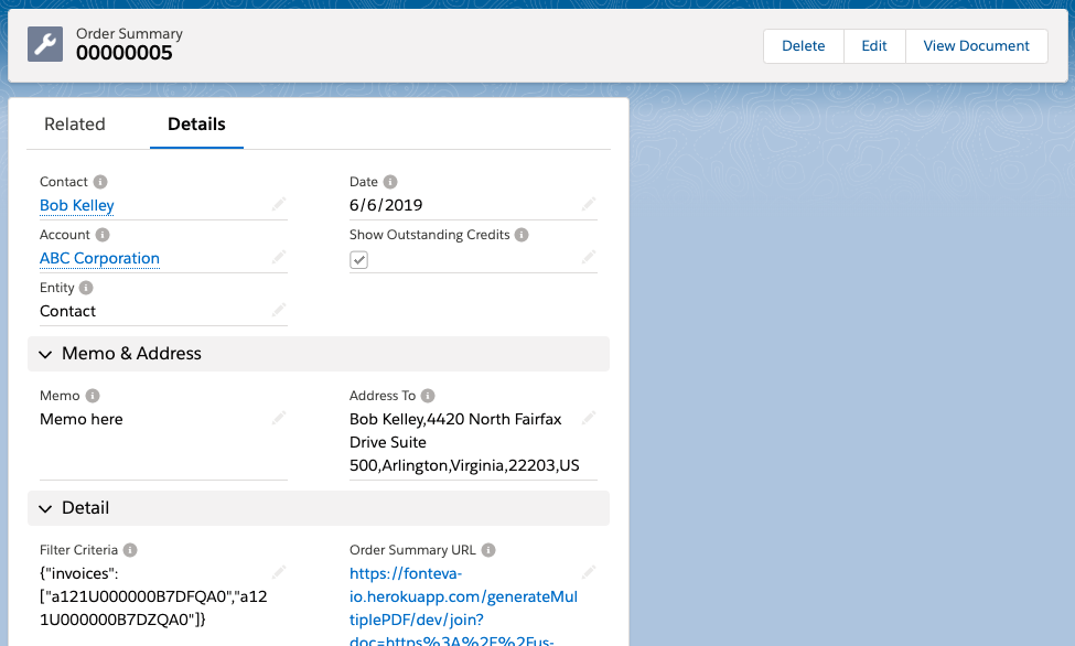 Order Summary Related List